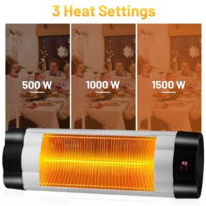 Tangkula 1500W Wall-Mounted Patio Heater, Electric Infrared Heater with 3 Heat Settings, Remote, 24 H Timer & Overheat Protection, IP34 Waterproof Outdoor Heater for Garage, Backyard, Home