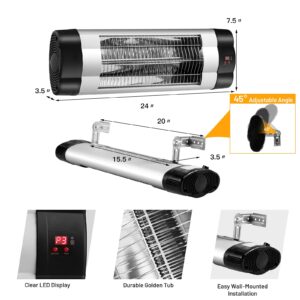 Tangkula 1500W Wall-Mounted Patio Heater, Electric Infrared Heater with 3 Heat Settings, Remote, 24 H Timer & Overheat Protection, IP34 Waterproof Outdoor Heater for Garage, Backyard, Home