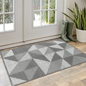 iohouze indoor outdoor doormat, 32" x 20" non-slip grey outdoor rug, absorbent resist dirt front back door mat, low profile, machine washable, welcome mat for entryway, patio (grey magic geome)