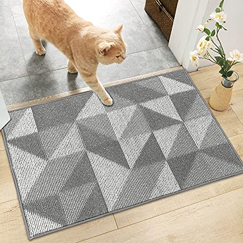 IOHOUZE Indoor Outdoor Doormat, 32" x 20" Non-Slip Grey Outdoor Rug, Absorbent Resist Dirt Front Back Door Mat, Low Profile, Machine Washable, Welcome Mat for Entryway, Patio (Grey Magic Geome)