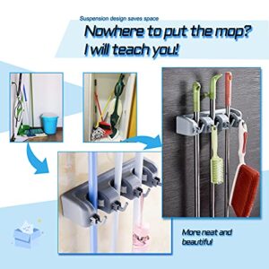 DASND Wall Mounted Broom Holder, Sturdy Steel, Grey, Holds 7 Tools, 4 Hooks, Easy Installation