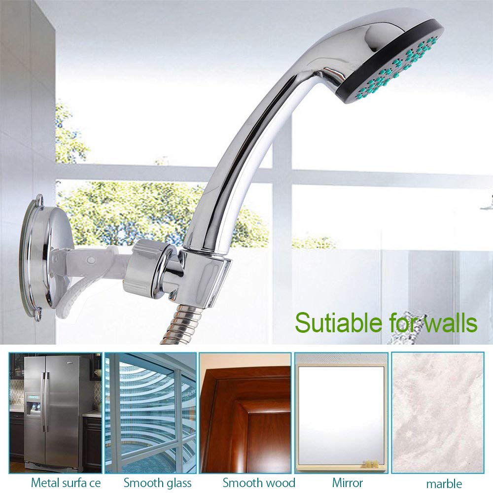 Adjustable Shower Head Holder Bathroom Chrome Wall Mount Strong Suction Handheld Universal Wall Mounted Bracket, No Drilling Required