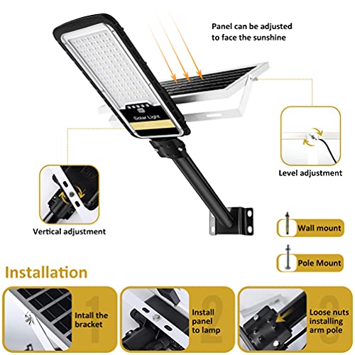 erifyng Solar Street Lights Outdoor, IP67 Waterproof Dusk to Dawn Solar Powered Led Light with Remote Control Extension Cord Mounting Bracket for Yard Parking Lot Garden Patio