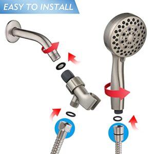 High Pressure Handheld Shower Head, 3.5 inch Face 5-Setting Handheld Shower Head Set with 79-inch Stainless Steel Shower Hose, Adjustable Shower Arm Mount Bracket, Tool-free Install/Brushed Nickel