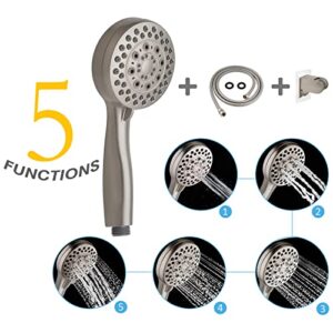 High Pressure Handheld Shower Head, 3.5 inch Face 5-Setting Handheld Shower Head Set with 79-inch Stainless Steel Shower Hose, Adjustable Shower Arm Mount Bracket, Tool-free Install/Brushed Nickel