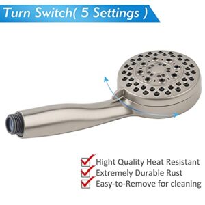 High Pressure Handheld Shower Head, 3.5 inch Face 5-Setting Handheld Shower Head Set with 79-inch Stainless Steel Shower Hose, Adjustable Shower Arm Mount Bracket, Tool-free Install/Brushed Nickel