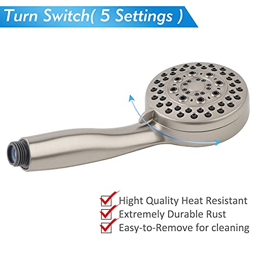 High Pressure Handheld Shower Head, 3.5 inch Face 5-Setting Handheld Shower Head Set with 79-inch Stainless Steel Shower Hose, Adjustable Shower Arm Mount Bracket, Tool-free Install/Brushed Nickel