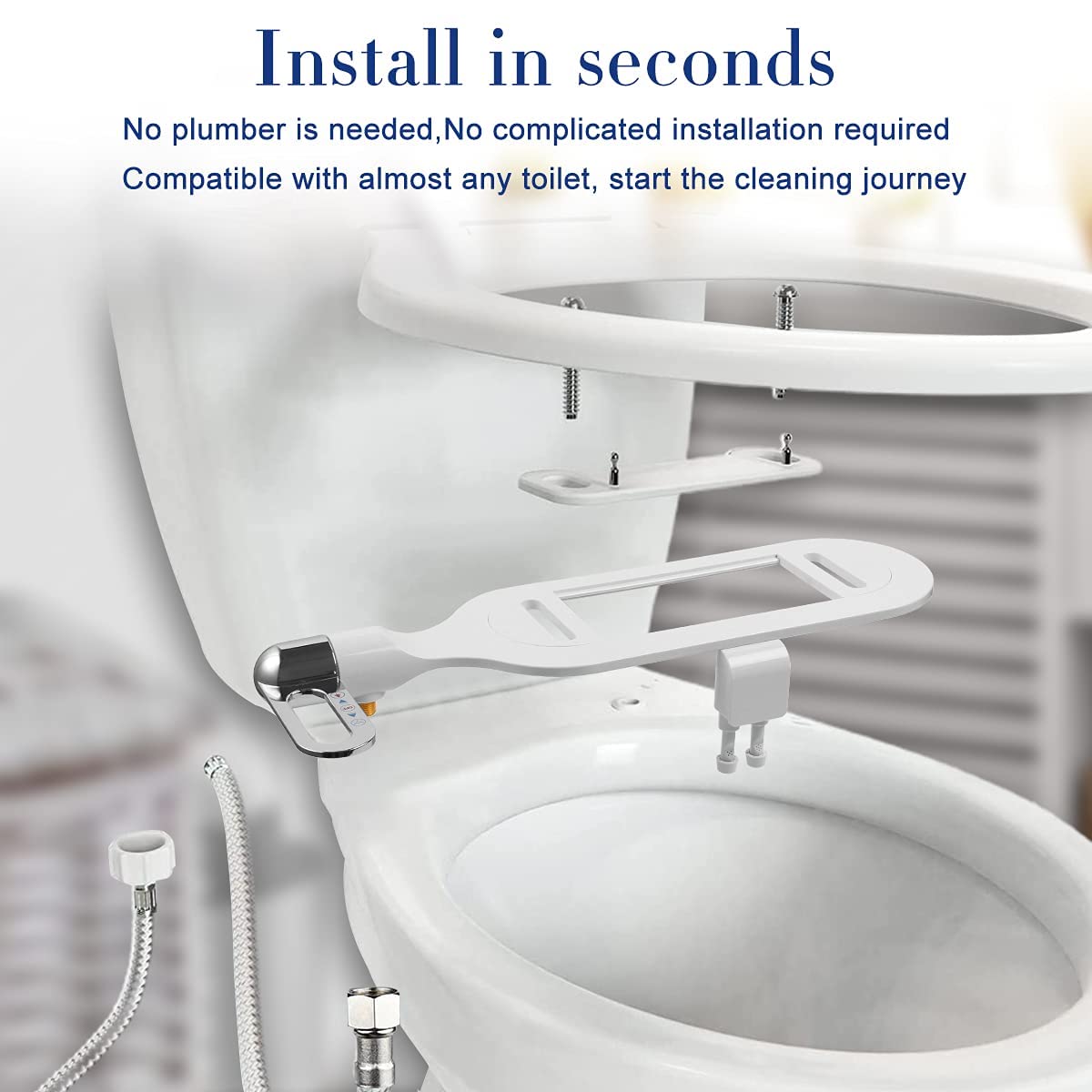 Atalawa Bidet Toilet Seat Attachment Ultra Slim Bidet With Self Cleaning Dual Nozzle Adjustable Water Non Electric Bidet Fresh Water Spray for Sanitary and Feminine Wash