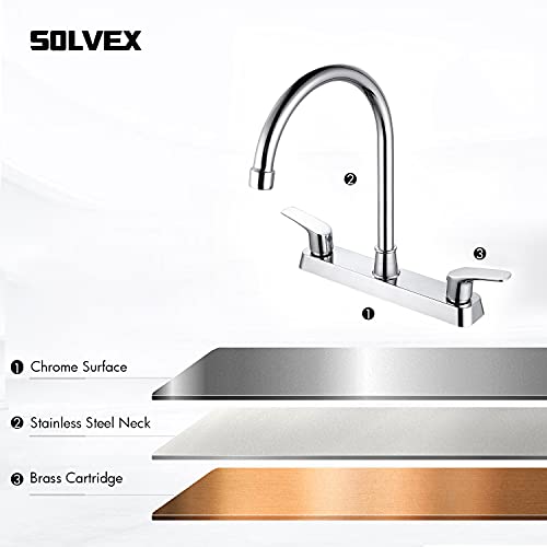 SOLVEX 2 Handle Kitchen Sink Faucet, High Arc 360 Swivel Stainless Steel Pipe 3 Hole Kitchen Faucet, Commercial Modern Chrome Kitchen Sink Faucet, US-SP-80066