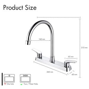 SOLVEX 2 Handle Kitchen Sink Faucet, High Arc 360 Swivel Stainless Steel Pipe 3 Hole Kitchen Faucet, Commercial Modern Chrome Kitchen Sink Faucet, US-SP-80066