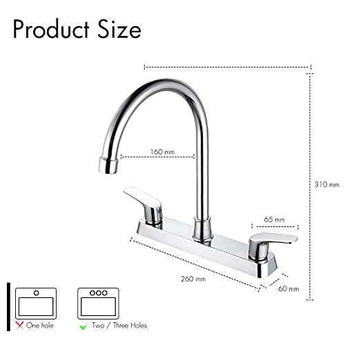 SOLVEX 2 Handle Kitchen Sink Faucet, High Arc 360 Swivel Stainless Steel Pipe 3 Hole Kitchen Faucet, Commercial Modern Chrome Kitchen Sink Faucet, US-SP-80066