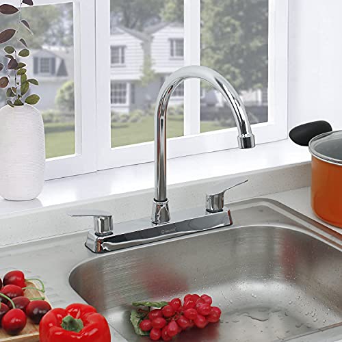 SOLVEX 2 Handle Kitchen Sink Faucet, High Arc 360 Swivel Stainless Steel Pipe 3 Hole Kitchen Faucet, Commercial Modern Chrome Kitchen Sink Faucet, US-SP-80066