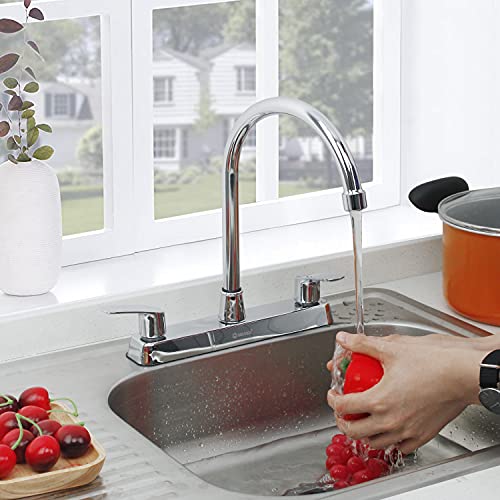 SOLVEX 2 Handle Kitchen Sink Faucet, High Arc 360 Swivel Stainless Steel Pipe 3 Hole Kitchen Faucet, Commercial Modern Chrome Kitchen Sink Faucet, US-SP-80066