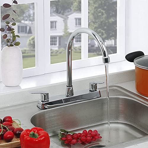 SOLVEX 2 Handle Kitchen Sink Faucet, High Arc 360 Swivel Stainless Steel Pipe 3 Hole Kitchen Faucet, Commercial Modern Chrome Kitchen Sink Faucet, US-SP-80066