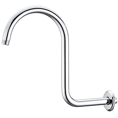 Anpean 13 Inch High Rise S Shape Shower Arm and Flange, Shower Head Extension Arm, Polished Chrome