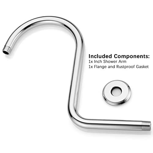 Anpean 13 Inch High Rise S Shape Shower Arm and Flange, Shower Head Extension Arm, Polished Chrome