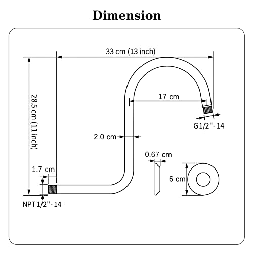 Anpean 13 Inch High Rise S Shape Shower Arm and Flange, Shower Head Extension Arm, Polished Chrome