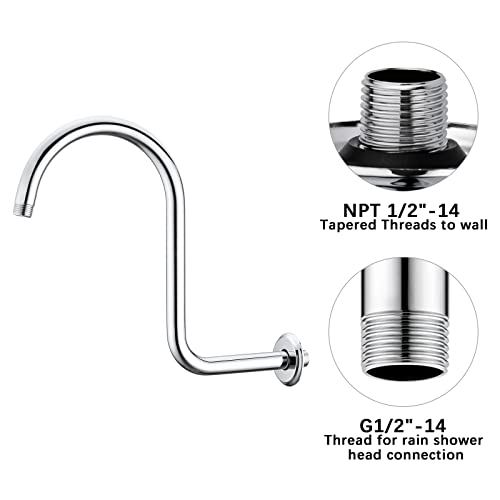 Anpean 13 Inch High Rise S Shape Shower Arm and Flange, Shower Head Extension Arm, Polished Chrome