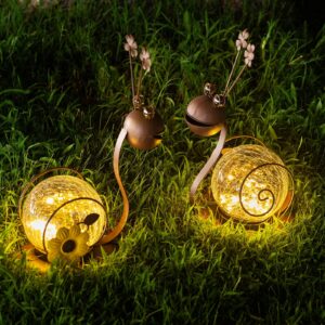 darkdec solar globe lights outdoor snail garden decor - 2 pack cracked glass solar ball lights warm white metal snail garden lights solar powered waterproof for patio yard lawn