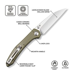 CIVIVI Hadros Pocket Folding Knife for Men, 3.35" Blade Micarta Handle Folding Knife C20004-3(Olive)