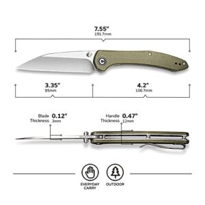 CIVIVI Hadros Pocket Folding Knife for Men, 3.35" Blade Micarta Handle Folding Knife C20004-3(Olive)