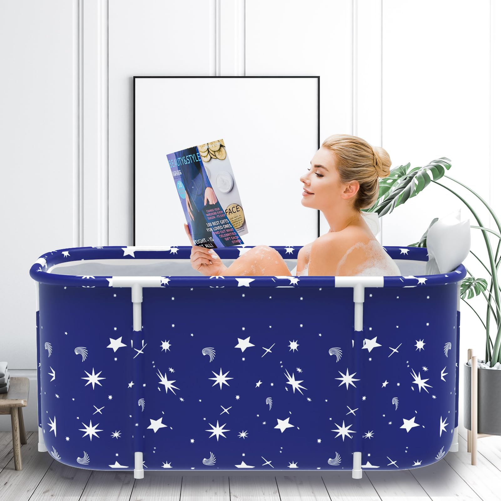 HotMax Portable Bathtub Kit, Foldable Soaking Bathtub for Adults, Freestanding Bathtubs, Hot Bath Tub, Ice Bath, Family Bathroom SPA Tub (Blue)