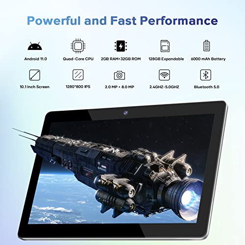 FANGOR Tablet 10.1 inch Android 11.0 Tablets, Tablet Computer with 2GB RAM 32GB Storage, 2MP+ 8MP Dual Camera, IPS HD Display, WiFi, Bluetooth, Quad-Core Processor, Google Certified, GPS (Gray)