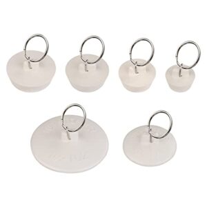 6 Pieces Drain Stopper, Rubber Sink Stopper with Hanging Ring, Drain Plugs for Sinks, Small Sink Stopper for Bathtub, Kitchen, Bathroom and Laundry Sink, 6 Different Sizes, White