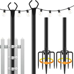 mutovlin 2 pack string light poles,10 ft light poles for outside string lights,outdoor light poles with fork,metal poles stand for patio deck backyard