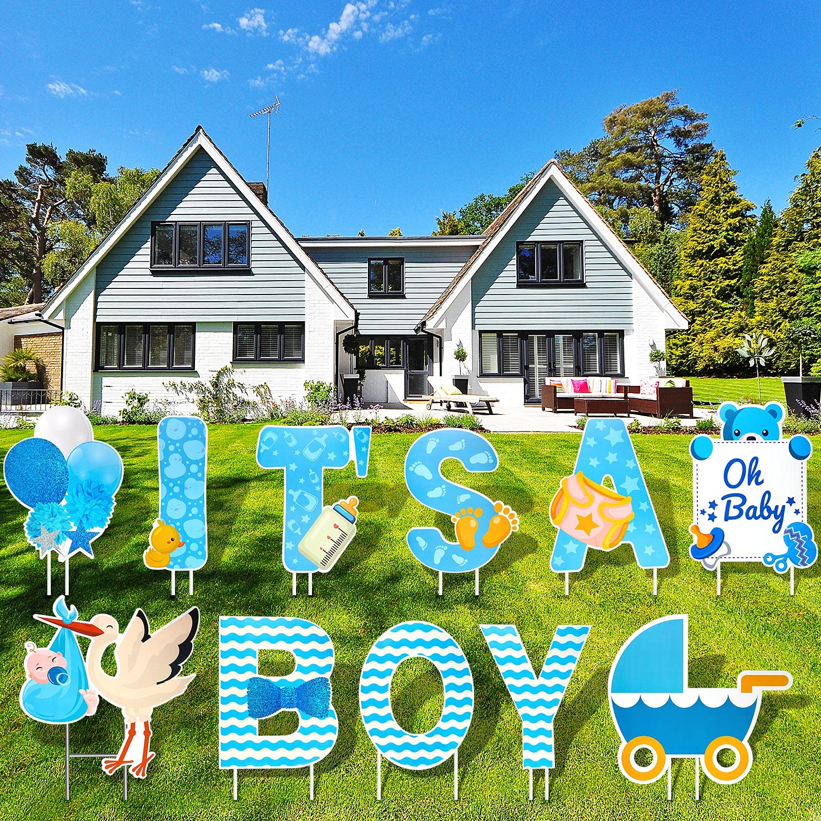 Large Baby Shower Yard Sign It’s a Boy Blue Yard Signs with Stakes 16 Inch Tall Baby Boy Lawn Sign Gender Reveal Outdoor Decoration Welcome Home Newborn Announcement Sign for Party Decorations,11 PCs