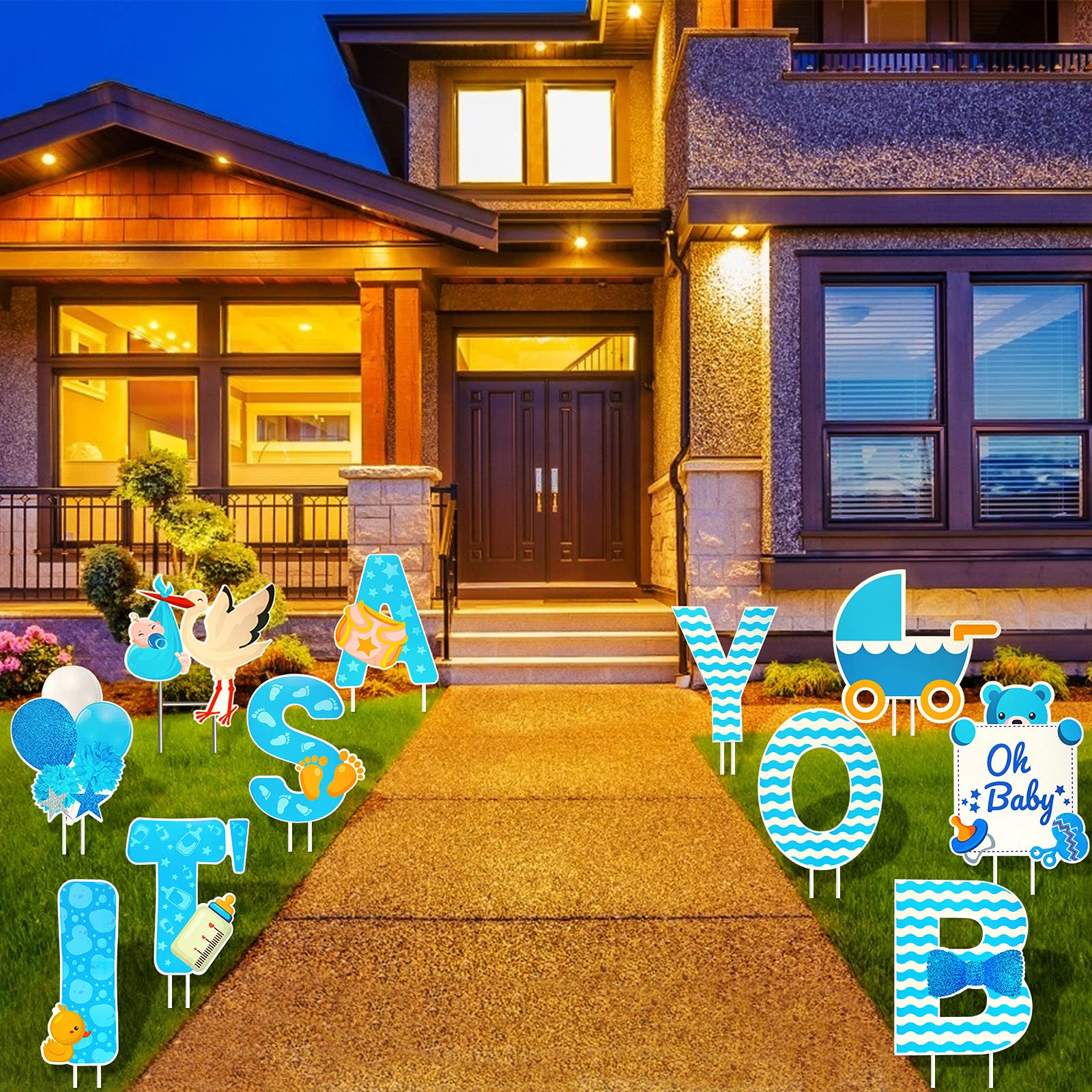 Large Baby Shower Yard Sign It’s a Boy Blue Yard Signs with Stakes 16 Inch Tall Baby Boy Lawn Sign Gender Reveal Outdoor Decoration Welcome Home Newborn Announcement Sign for Party Decorations,11 PCs