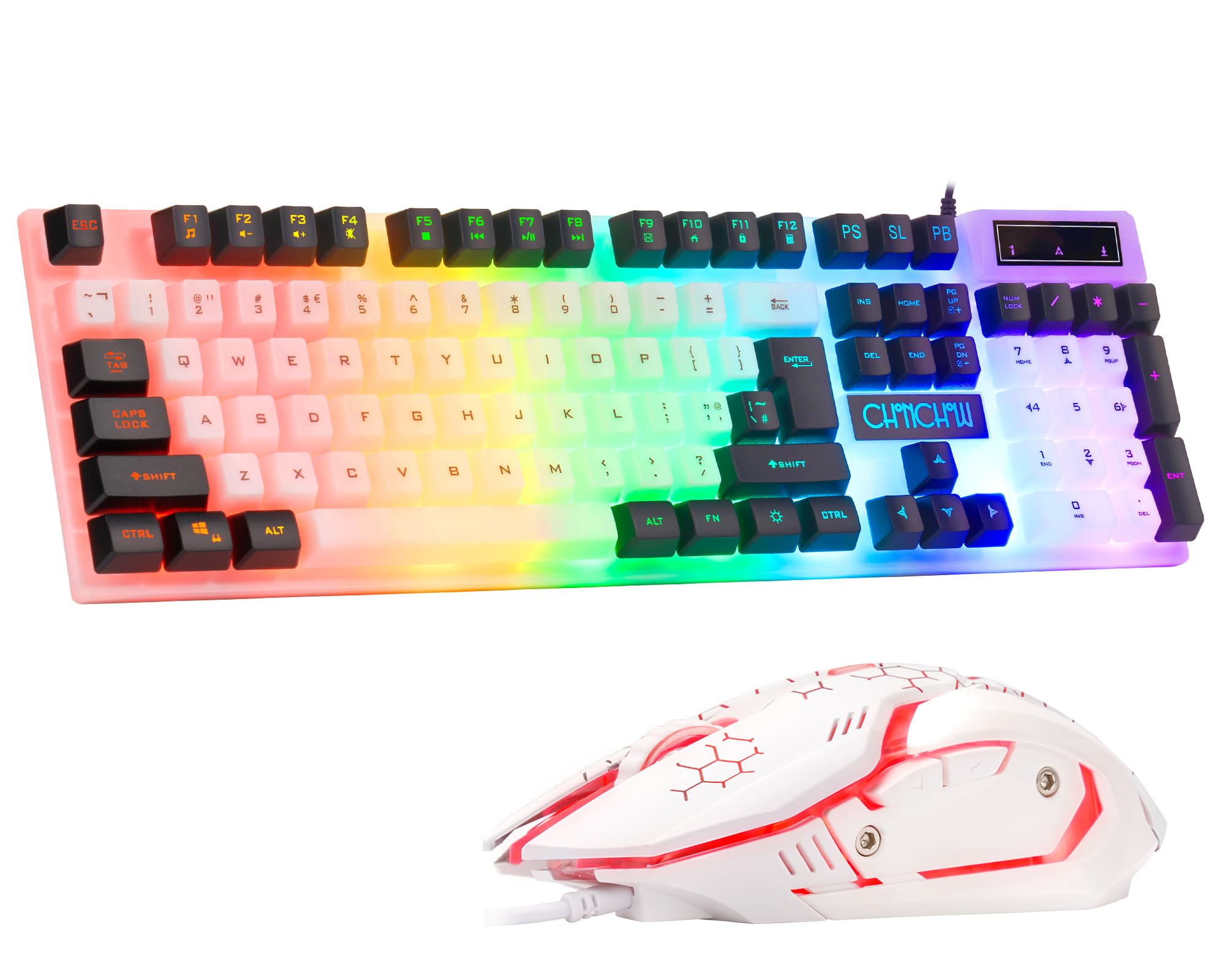 CHONCHOW Gaming Wired Keyboard and Mouse Combo Backlit Rainbow RGB Full-Size Mechanical Feeling Key Board 3600 DPI Mice for Game Office Home