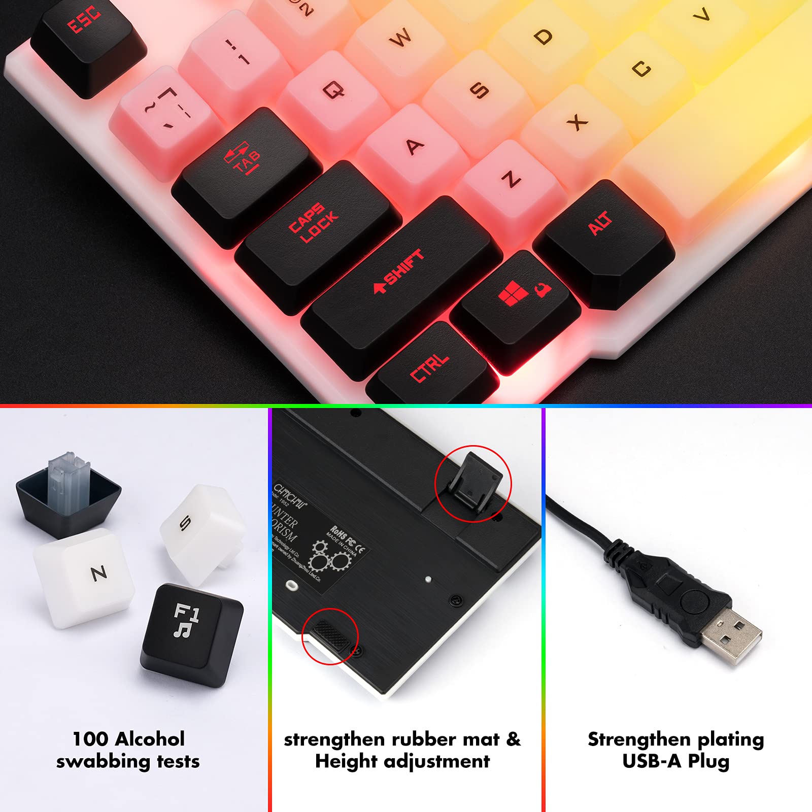 CHONCHOW Gaming Wired Keyboard and Mouse Combo Backlit Rainbow RGB Full-Size Mechanical Feeling Key Board 3600 DPI Mice for Game Office Home