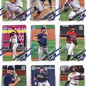 2021 Topps Complete (Series 1 & 2) Atlanta Braves Team Set of 25 Cards which includes: Max Fried(#9), A Playful Bout of Juniors(#61), Travis d'Arnaud(#101), Austin Riley(#111), Freddie Freeman(#120), Cristian Pache(#187), Atlanta Braves(#194), Mike Foltyn