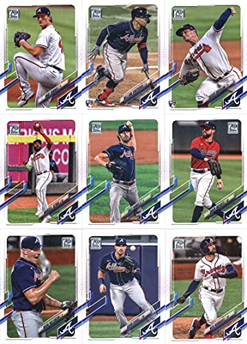 2021 Topps Complete (Series 1 & 2) Atlanta Braves Team Set of 25 Cards which includes: Max Fried(#9), A Playful Bout of Juniors(#61), Travis d'Arnaud(#101), Austin Riley(#111), Freddie Freeman(#120), Cristian Pache(#187), Atlanta Braves(#194), Mike Foltyn