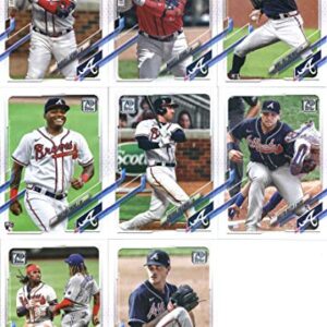 2021 Topps Complete (Series 1 & 2) Atlanta Braves Team Set of 25 Cards which includes: Max Fried(#9), A Playful Bout of Juniors(#61), Travis d'Arnaud(#101), Austin Riley(#111), Freddie Freeman(#120), Cristian Pache(#187), Atlanta Braves(#194), Mike Foltyn