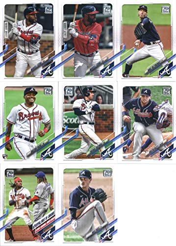 2021 Topps Complete (Series 1 & 2) Atlanta Braves Team Set of 25 Cards which includes: Max Fried(#9), A Playful Bout of Juniors(#61), Travis d'Arnaud(#101), Austin Riley(#111), Freddie Freeman(#120), Cristian Pache(#187), Atlanta Braves(#194), Mike Foltyn