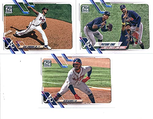 2021 Topps Complete (Series 1 & 2) Atlanta Braves Team Set of 25 Cards which includes: Max Fried(#9), A Playful Bout of Juniors(#61), Travis d'Arnaud(#101), Austin Riley(#111), Freddie Freeman(#120), Cristian Pache(#187), Atlanta Braves(#194), Mike Foltyn