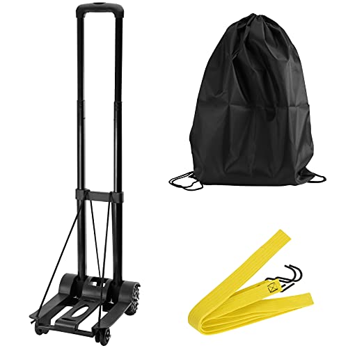 Folding Luggage Cart, 4 Wheels Portable Luggage Carrier Hand Truck with Bungee Cords and Bag, Luggage Dolly for Travel Moving and Shopping Use, 88 lbs / 40kg Load Capacity