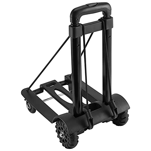 Folding Luggage Cart, 4 Wheels Portable Luggage Carrier Hand Truck with Bungee Cords and Bag, Luggage Dolly for Travel Moving and Shopping Use, 88 lbs / 40kg Load Capacity