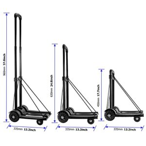 Folding Luggage Cart, 4 Wheels Portable Luggage Carrier Hand Truck with Bungee Cords and Bag, Luggage Dolly for Travel Moving and Shopping Use, 88 lbs / 40kg Load Capacity