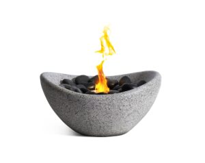 nordhaus 11'' table top fire pit bowl with extendable skewers - personal fire bowl fireplace for roasting smores - large concrete personal tabletop fire pit for patio, balcony, indoor and outdoor use