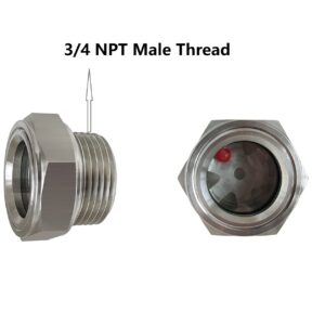 3/4'' NPT Male Hex Head Stainless Steel Oil Sight Glass Liquid Level Gauge Oil Indicator Window For Air Compressor Gearbox Fittings Hydraulic Tank Sight Glass (3/4'' NPT Male)