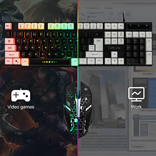 CHONCHOW Gaming Keyboard and Mouse Combo,USB Wired 104-Keys Full Size Light Up Keyboard Mic 3600DPI Rainbow Backlit Mechanical Feeling Compatible with PC Xbox Mac OS Game and Work