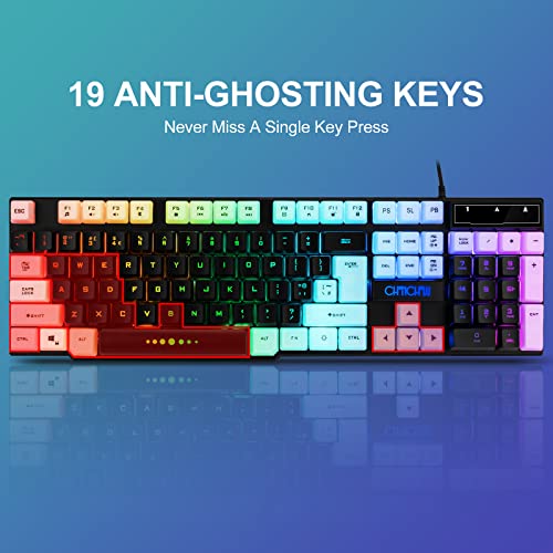 CHONCHOW Gaming Keyboard and Mouse Combo,USB Wired 104-Keys Full Size Light Up Keyboard Mic 3600DPI Rainbow Backlit Mechanical Feeling Compatible with PC Xbox Mac OS Game and Work