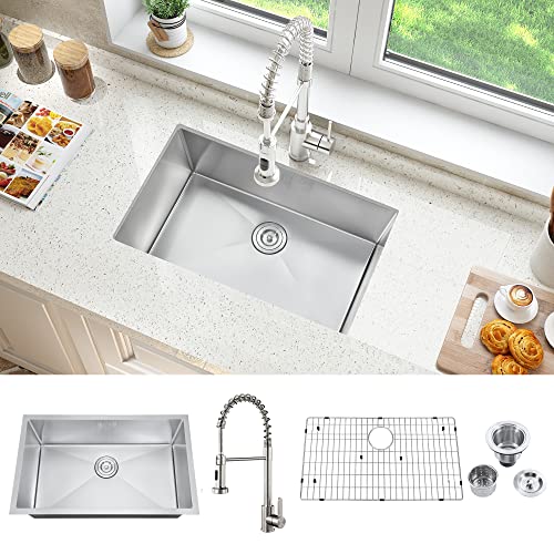 ATTOP 32 Inch Undermount Kitchen Sink With Faucet,Stainless Steel Kitchen Sink Undermount Single Bowl Sink