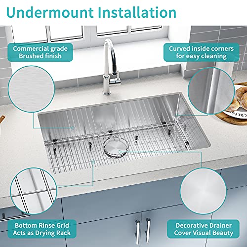 ATTOP 32 Inch Undermount Kitchen Sink With Faucet,Stainless Steel Kitchen Sink Undermount Single Bowl Sink