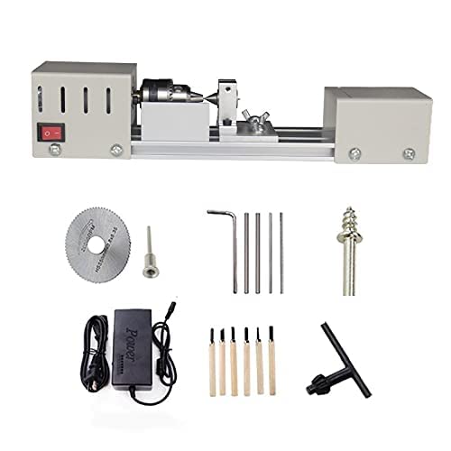 Professional mini Lathe Machine, Lathe Tools Woodworking Machine, Lathe Beads Polisher, CNC DIY Woodworking Wood Lathe Machine (Silver)