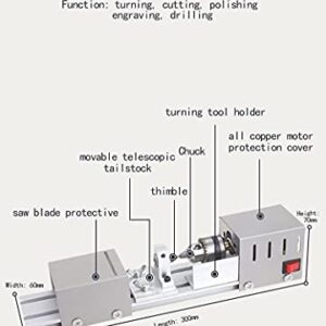 Professional mini Lathe Machine, Lathe Tools Woodworking Machine, Lathe Beads Polisher, CNC DIY Woodworking Wood Lathe Machine (Silver)