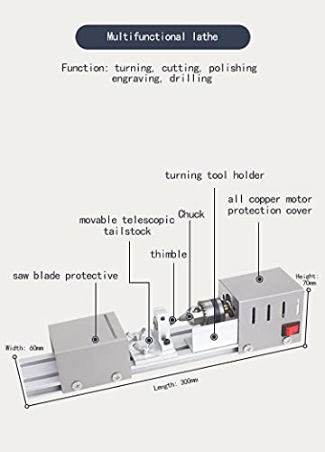 Professional mini Lathe Machine, Lathe Tools Woodworking Machine, Lathe Beads Polisher, CNC DIY Woodworking Wood Lathe Machine (Silver)